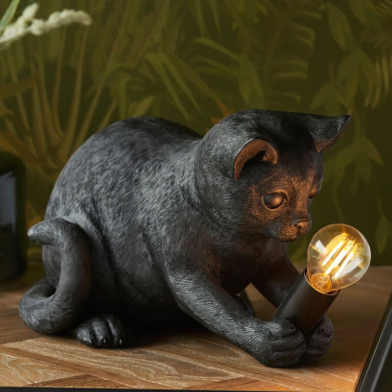 Black Resin Kitten Cat Animal Table Lamp 31cm | Picture Perfect Home