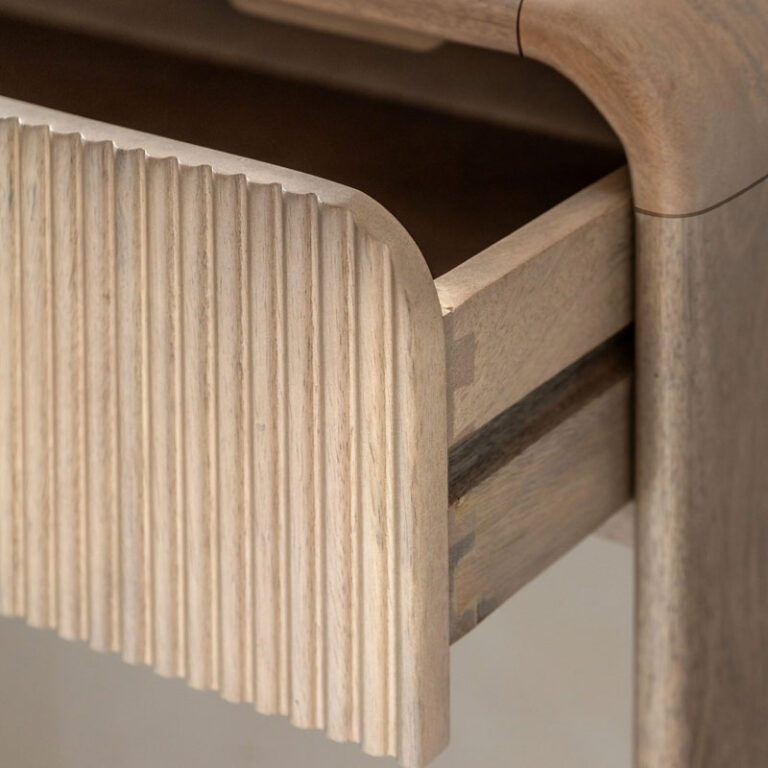 Boho Rustic Solid Light Mango Wood And Brass 2 Drawer 2 Tier Console Table With Curved Top 110cm ...