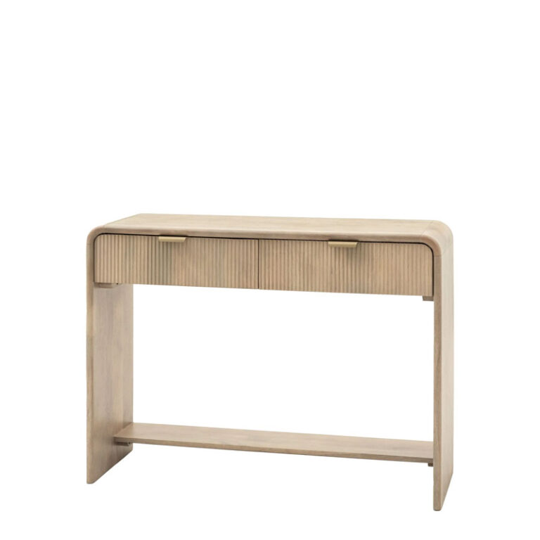 Boho Rustic Solid Light Mango Wood And Brass 2 Drawer 2 Tier Console ...