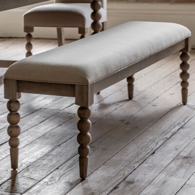 Rustic Country Cottage Light Oak Wood Fabric Upholstered Backless ...