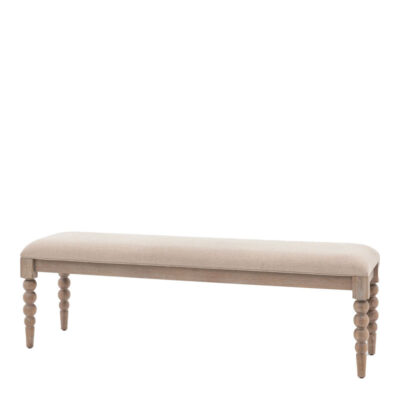 Rustic Country Cottage Light Oak Wood Fabric Upholstered Backless ...