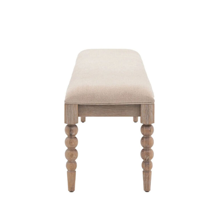 Rustic Country Cottage Light Oak Wood Fabric Upholstered Backless ...