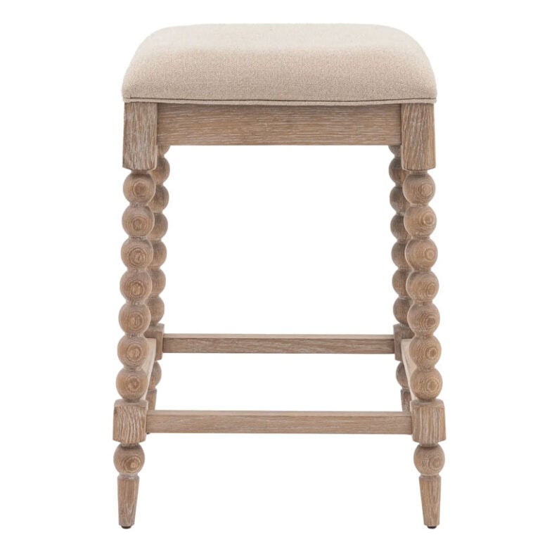 Rustic Country Cottage Light Oak Wood Upholstered Bar Kitchen Stool ...
