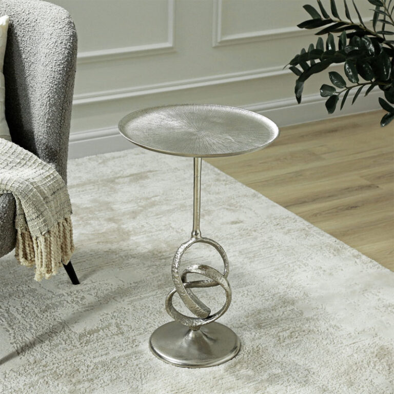Abstract Twisted Nickel Silver Metal Round Side Table End Table 60cm ...