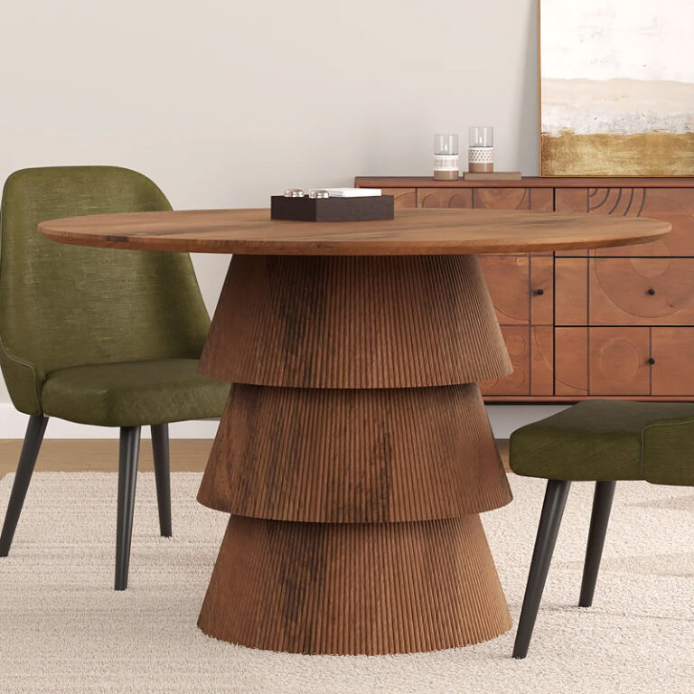 Boho Rustic Pedestal Round Solid Mango Wood 4 Seater Dining Table In ...