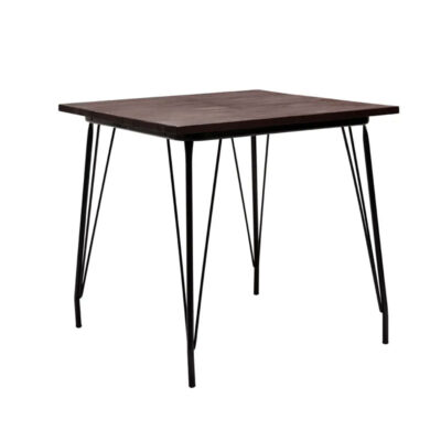 Industrial Black Metal And Solid Dark Elm Wood Square 4 Seater Dining ...