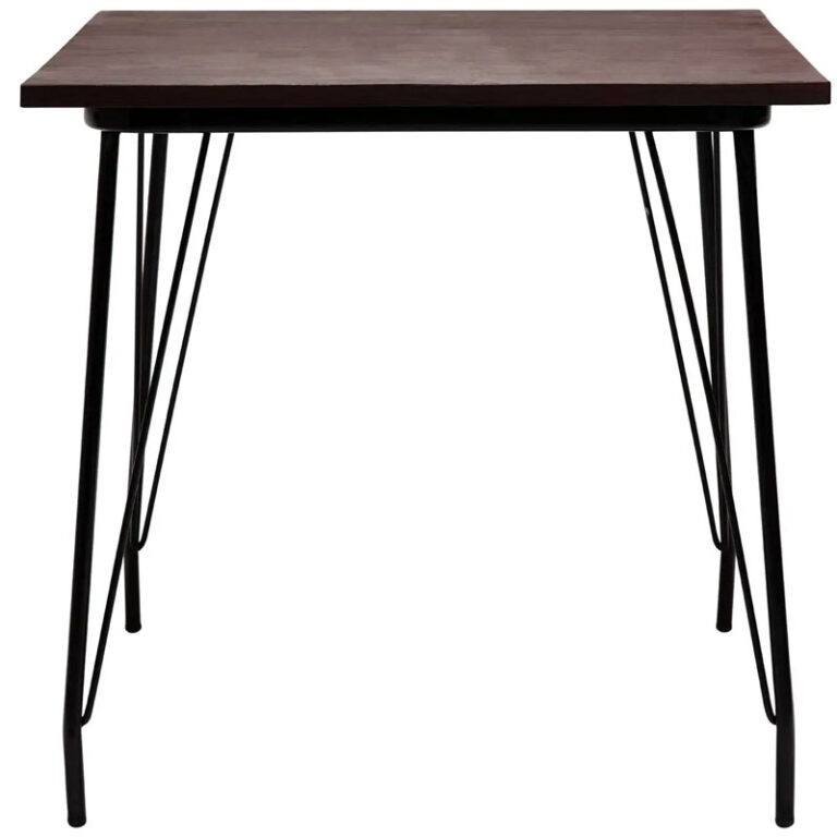 Industrial Black Metal And Solid Dark Elm Wood Square 4 Seater Dining ...