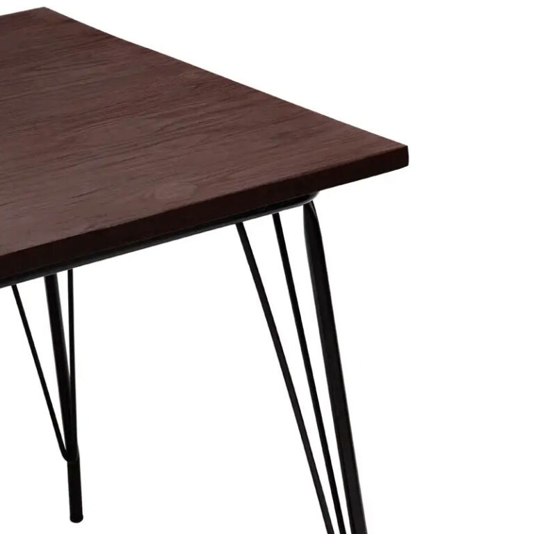 Industrial Black Metal And Solid Dark Elm Wood Square 4 Seater Dining ...