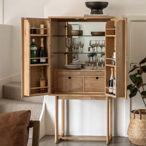 Rustic Scandi Japandi Light Oak Wood 2 Door Tall Drinks Bar Cabinet ...
