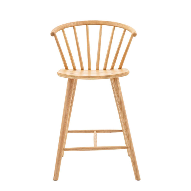 Rustic Scandi Japandi Light Oak Wood Spindle Back Bar Stool | Picture ...