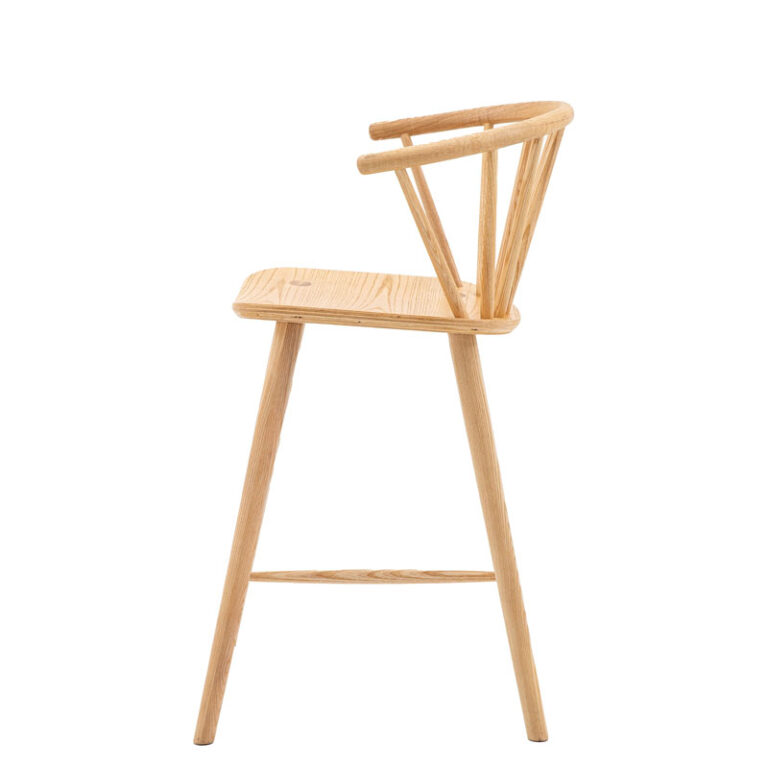 Rustic Scandi Japandi Light Oak Wood Spindle Back Bar Stool | Picture ...