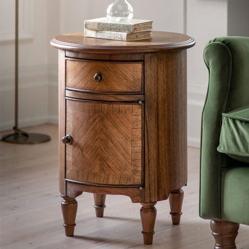 Rustic Country Farmhouse Dark Brown Mindi Wood 1 Drawer 1 Door Round ...