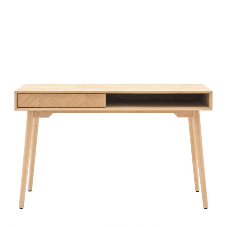 Rustic Scandi Japandi Light Oak Wood 2 Tier 1 Drawer Desk Console Table ...