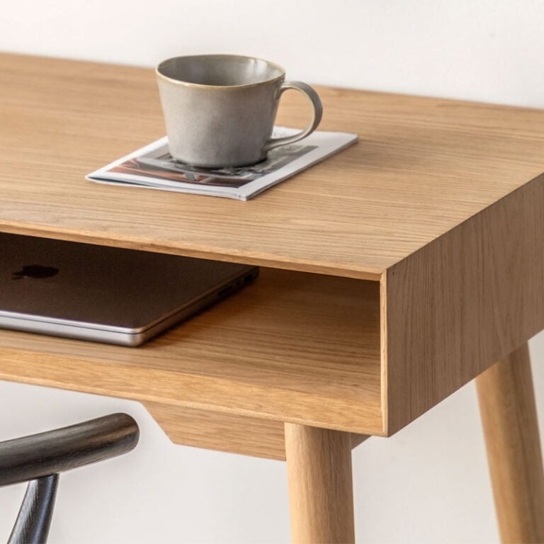 Rustic Scandi Japandi Light Oak Wood 2 Tier 1 Drawer Desk Console Table ...