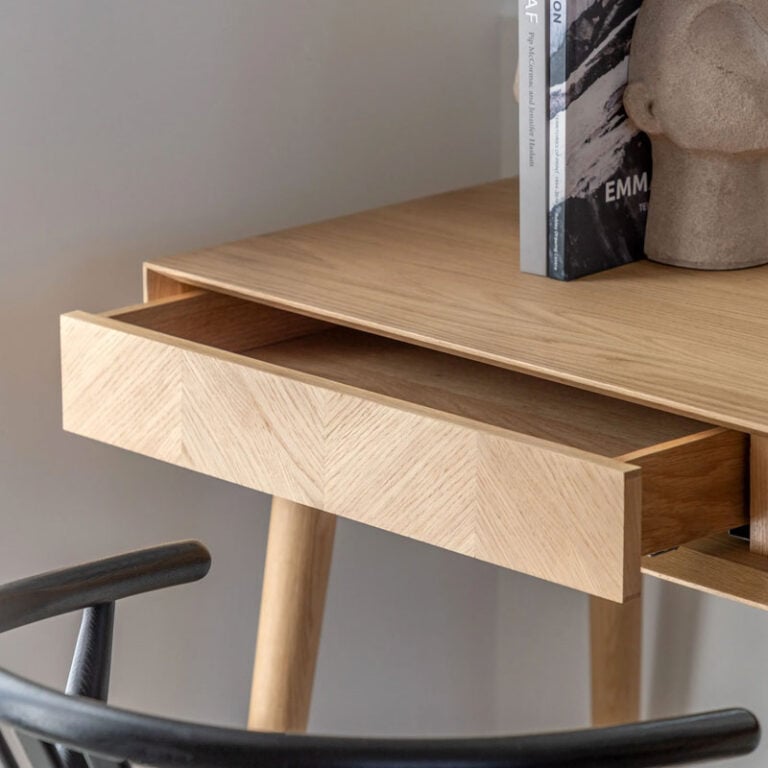 Rustic Scandi Japandi Light Oak Wood 2 Tier 1 Drawer Desk Console Table ...