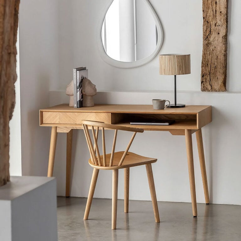 Rustic Scandi Japandi Light Oak Wood 2 Tier 1 Drawer Desk Console Table ...