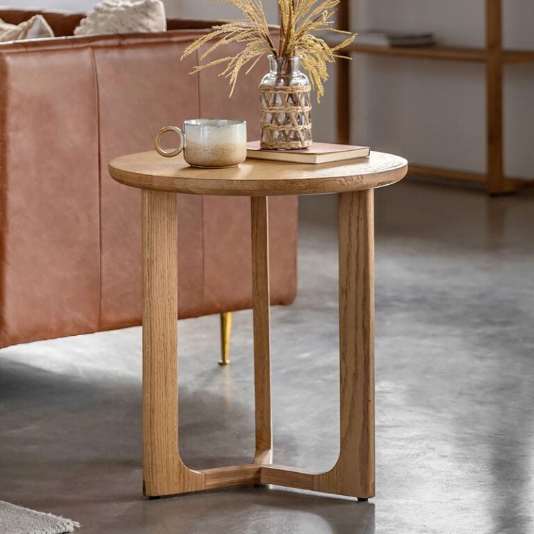 Rustic Scandi Japandi Light Oak Wood Round Side Table End Table ...