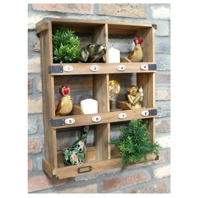 Boho Rustic Solid Light Fir Wood Apothecary Numbered Wall Shelving Unit ...