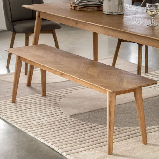Rustic Scandi Japandi Light Oak Wood Chevron Seat 3 Seater Backless ...
