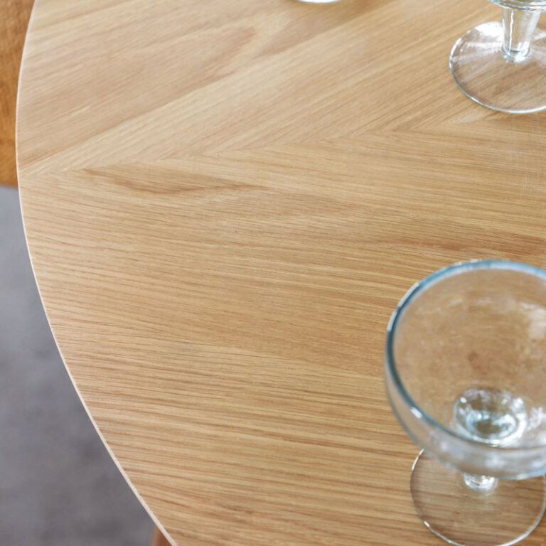 Rustic Scandi Japandi Light Oak Wood Chevron Top 4 Seater Round Dining ...