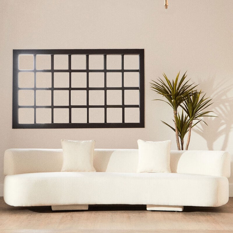 Boho Luxury Cream White Linen Armless Curved Large 3 Seater Sofa 283cm ...