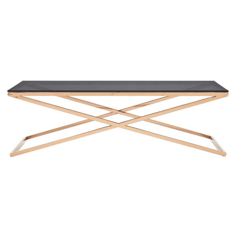 Contemporary Cross Base Rose Gold Metal And Smoked Glass Large ...
