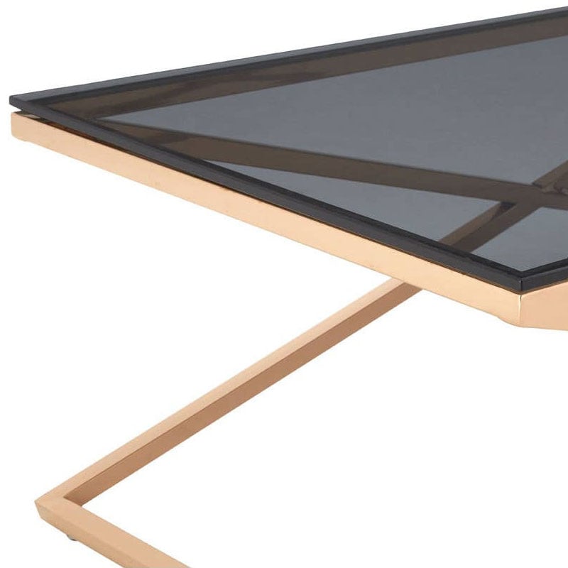 Contemporary Cross Base Rose Gold Metal And Smoked Glass Large ...