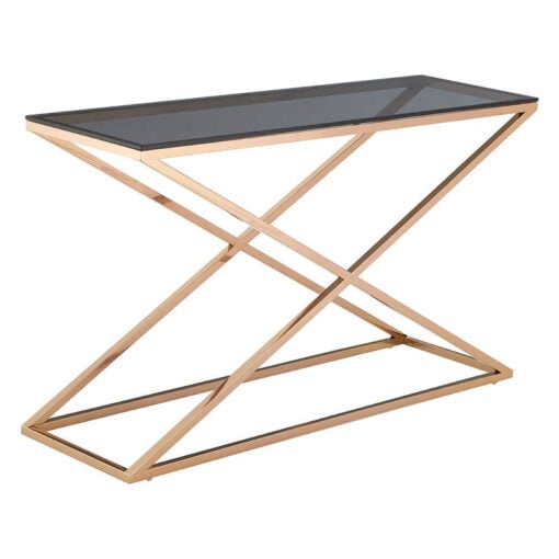 Contemporary Cross Base Rose Gold Metal And Smoked Glass Large ...