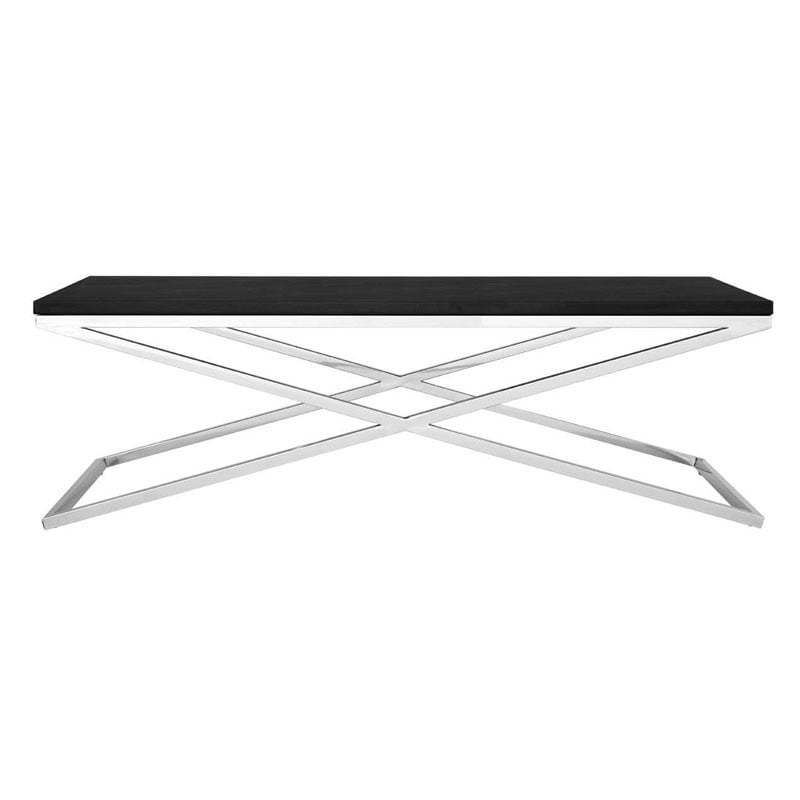 Contemporary Cross Base Silver Chrome Steel And Black Faux Leather ...
