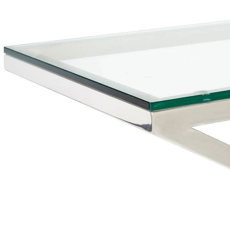 Contemporary Cross Base Silver Chrome Steel And Clear Glass Console ...