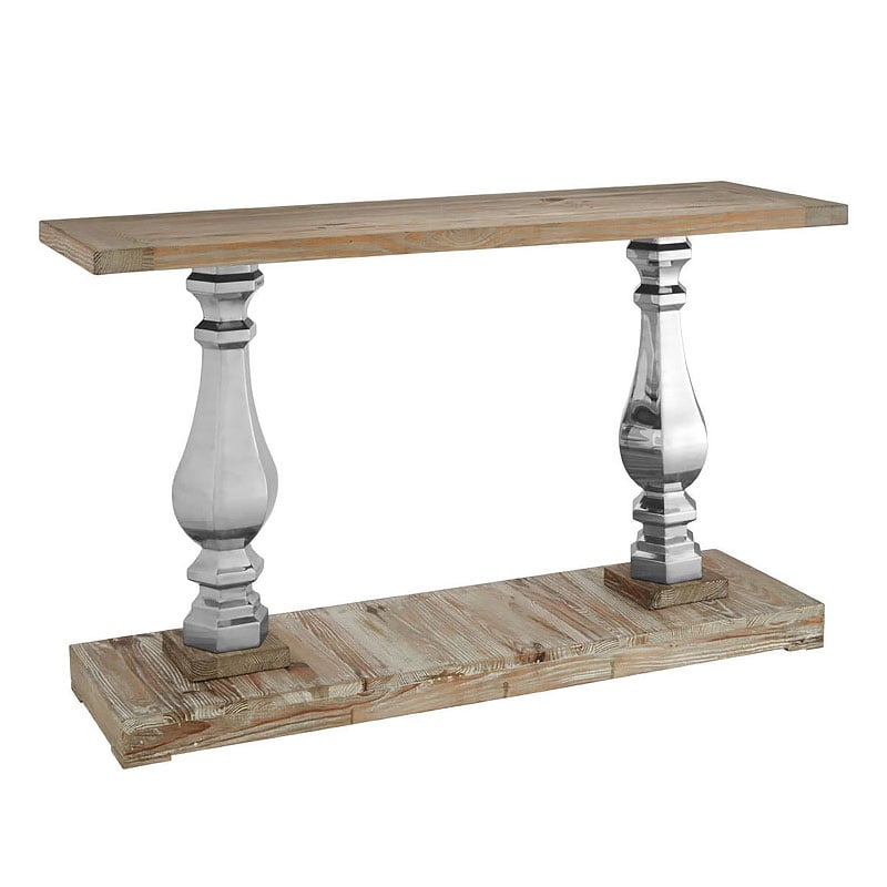 Rustic White Washed Solid Pine Wood And Silver Metal Large 2 Tier ...